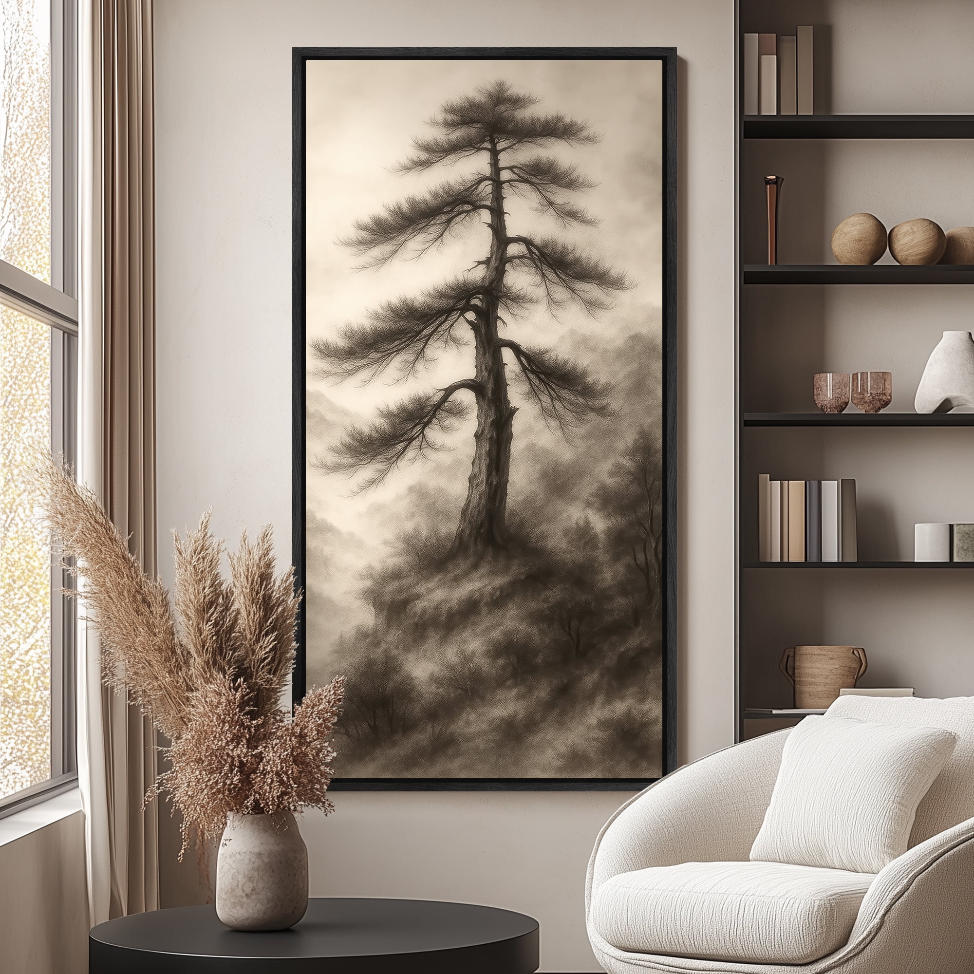 Large Framed Canvas Print Pine Tree Wall Art Rustic Farmhouse ...