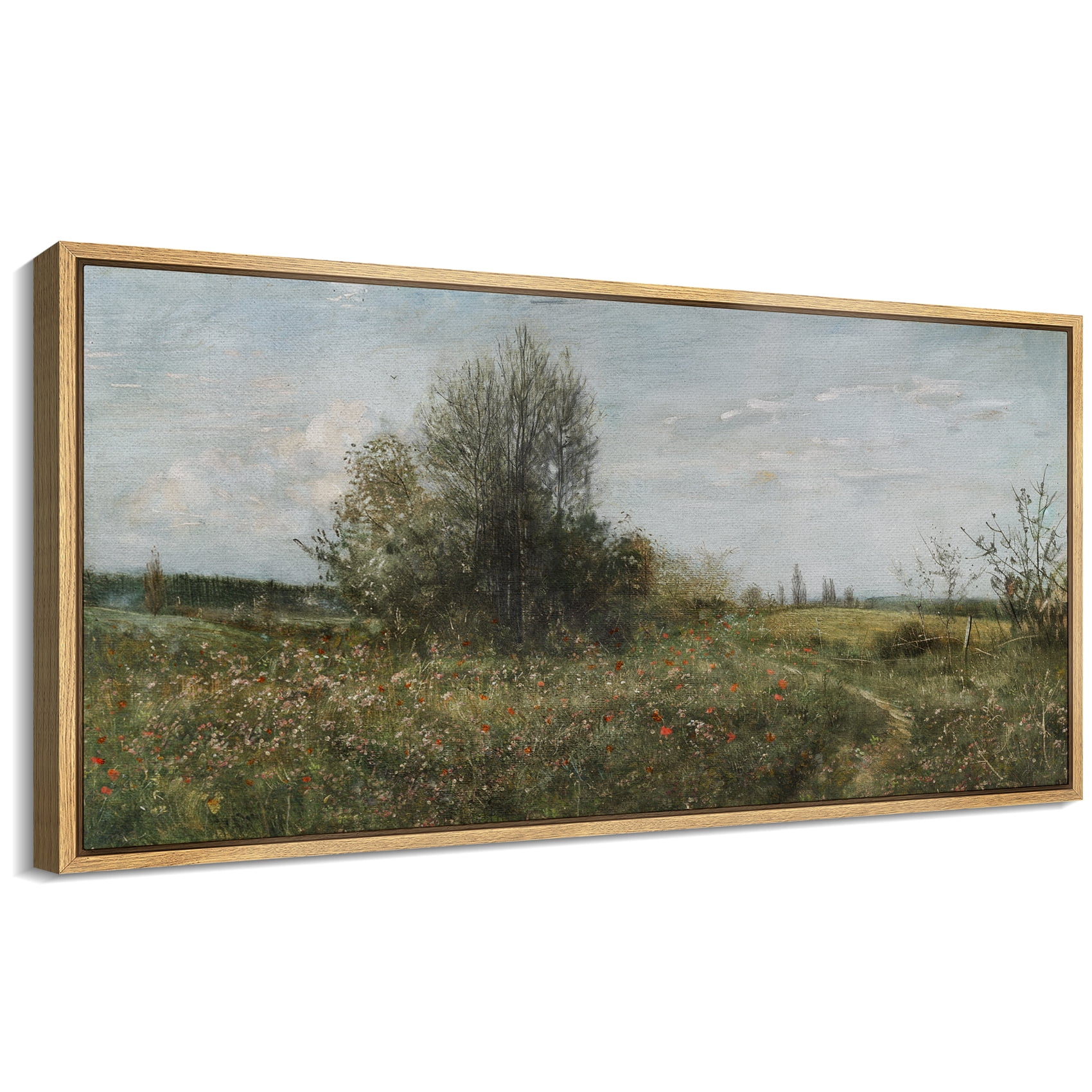 Large Framed Canvas Print Scenic Countryside View with Wildflowers and ...