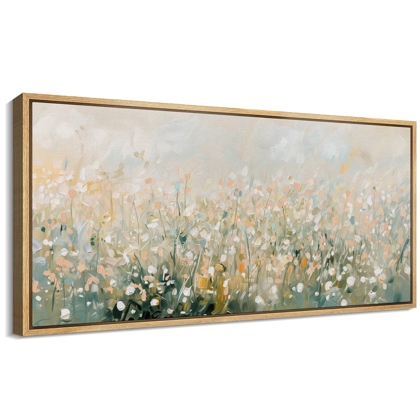 Large Framed Canvas Print Soft Neutrals Floral FieldWall Art Decorative ...