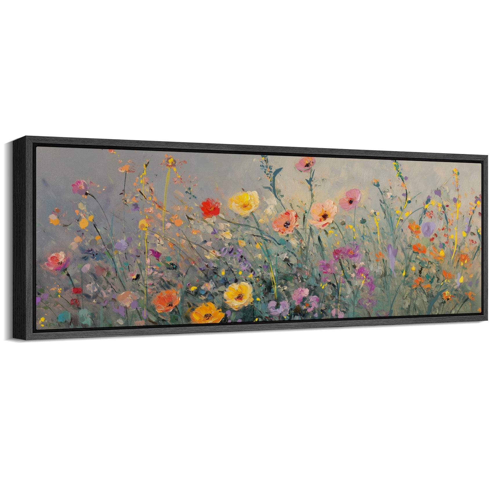 Large Framed Canvas Print Vibrant Blooming Wildflowers ...