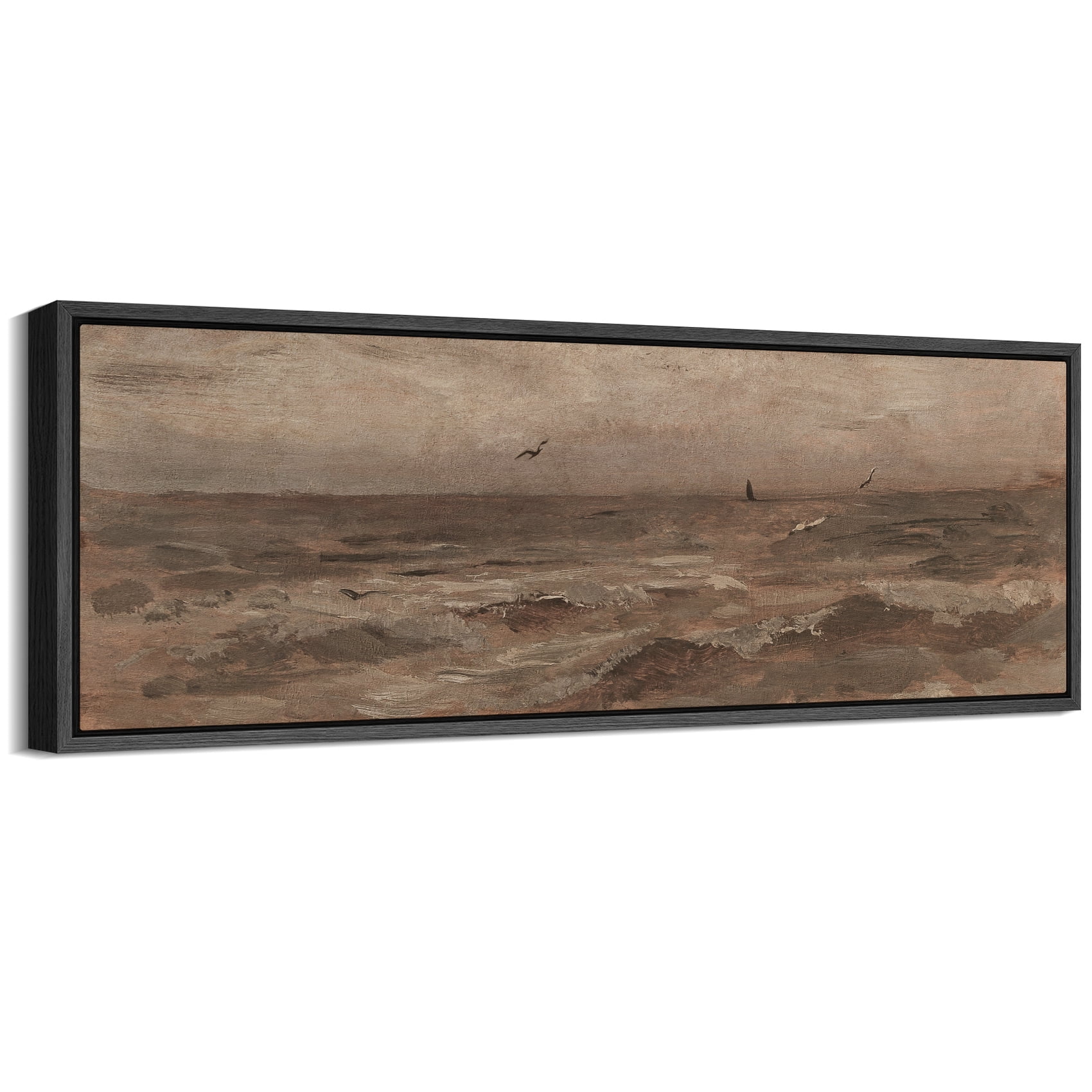 Large Framed Canvas Print Vintage Ocean Waves Under Moody Sky - Classic ...