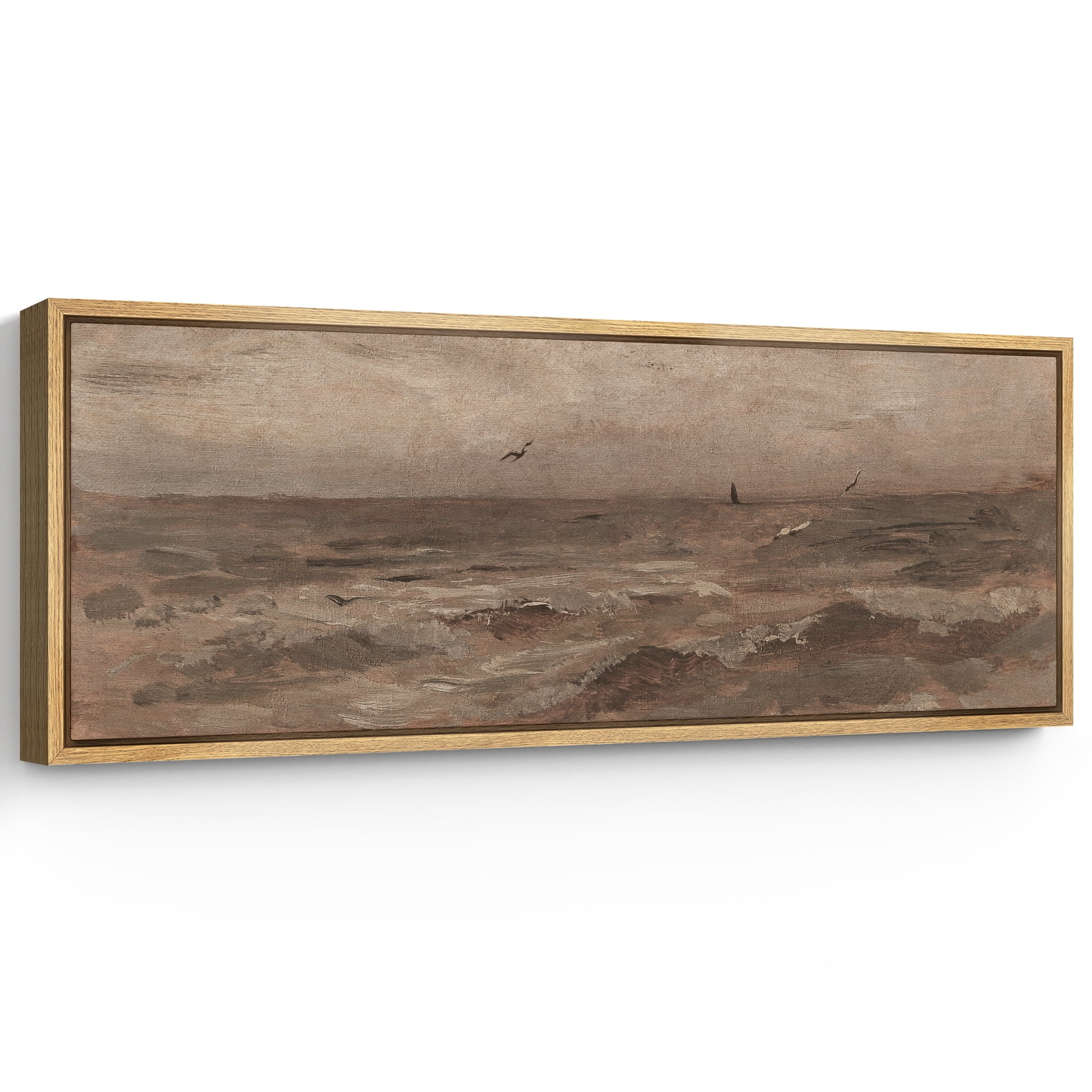 Large Framed Canvas Print Vintage Ocean Waves Under Moody Sky - Classic ...