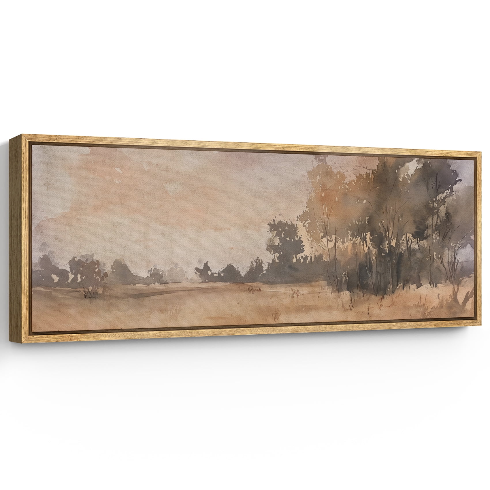 Large Framed Canvas Print Warm Neutral Toned Countryside Scene Wall Art Decorative Ready to Hang ...