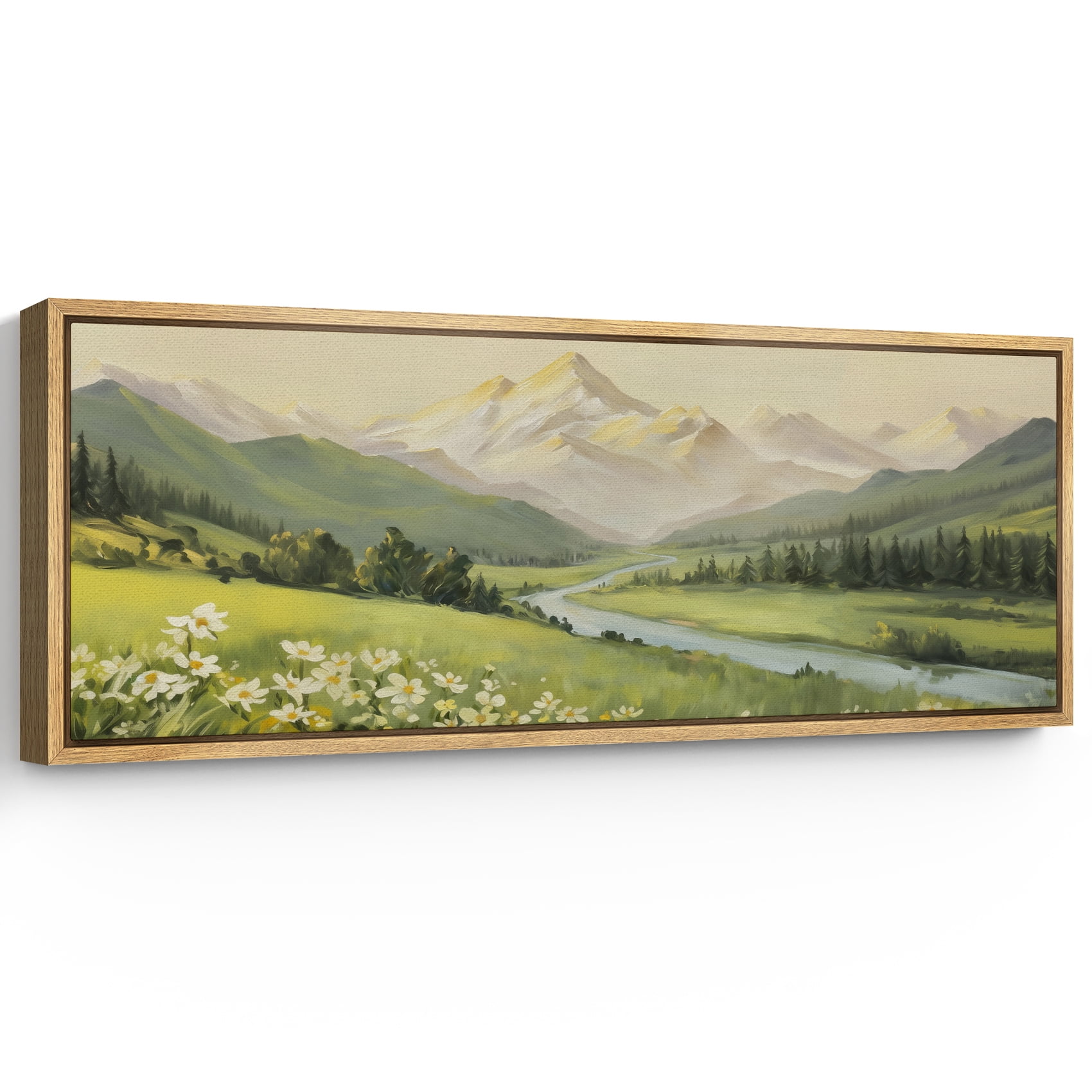Large Framed Canvas Wall Art Spring Wildflowers Field Mountain ...