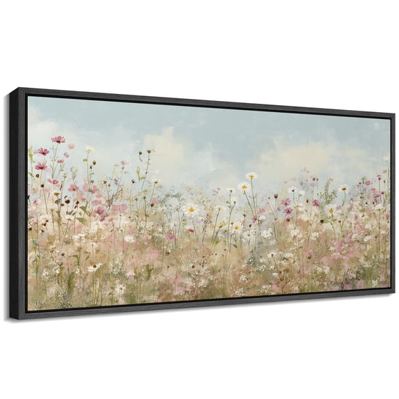 Large Framed Canvas Wall Art Summer Wildflowers Field Landscape Print ...