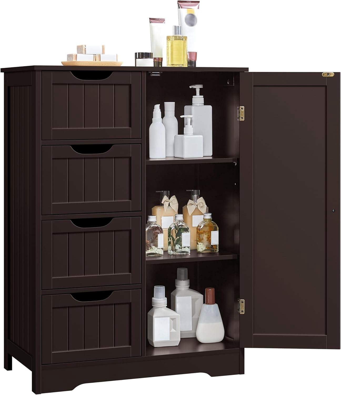 Large Freestanding Floor Cabinet with 4 Drawers and 1 Door, Espresso ...