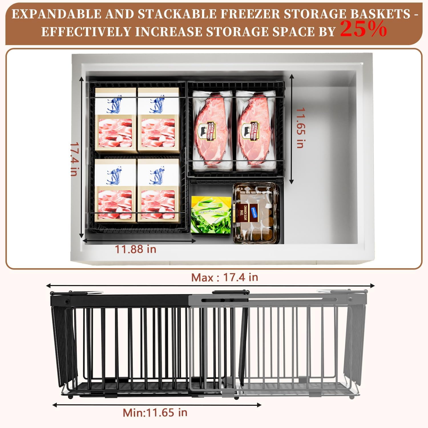 Large Freezer Organizer Bins, Upgraded Bottom Leak-Proof net, Fit 10 to ...