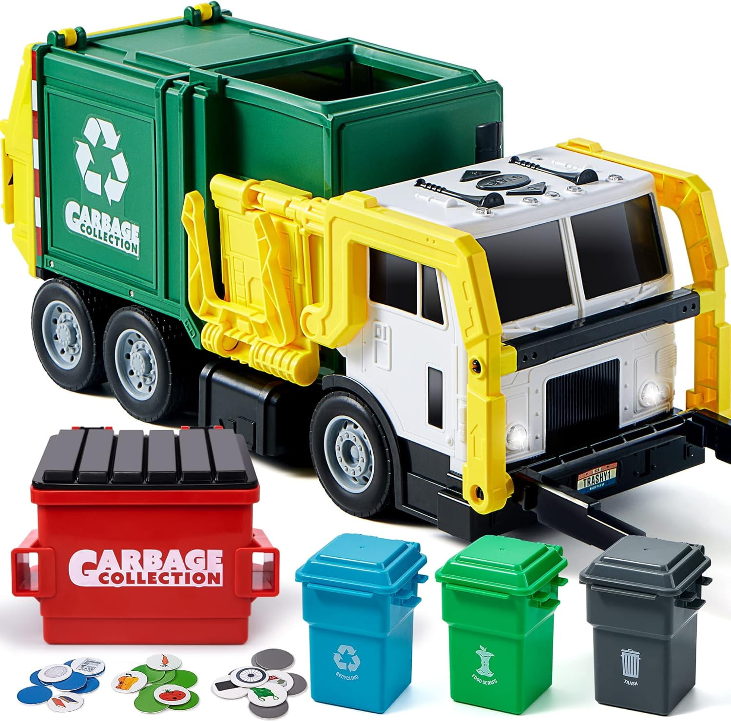 Large Friction Powered Garbage Truck Toy Set, Includes Dumpster, Trash ...