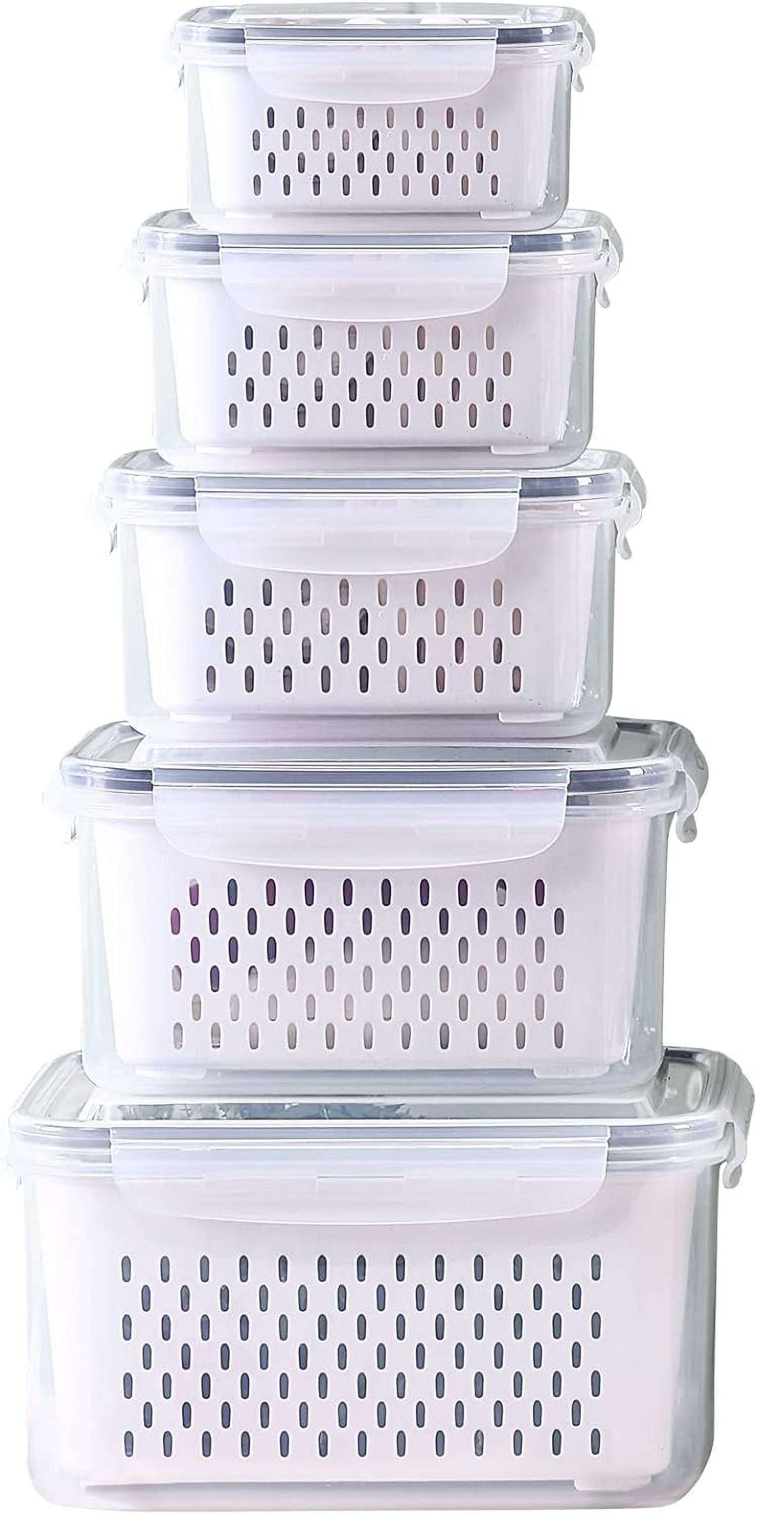 Large Fridge Food Storage Container Set with Lids with Strainer, Fruit ...
