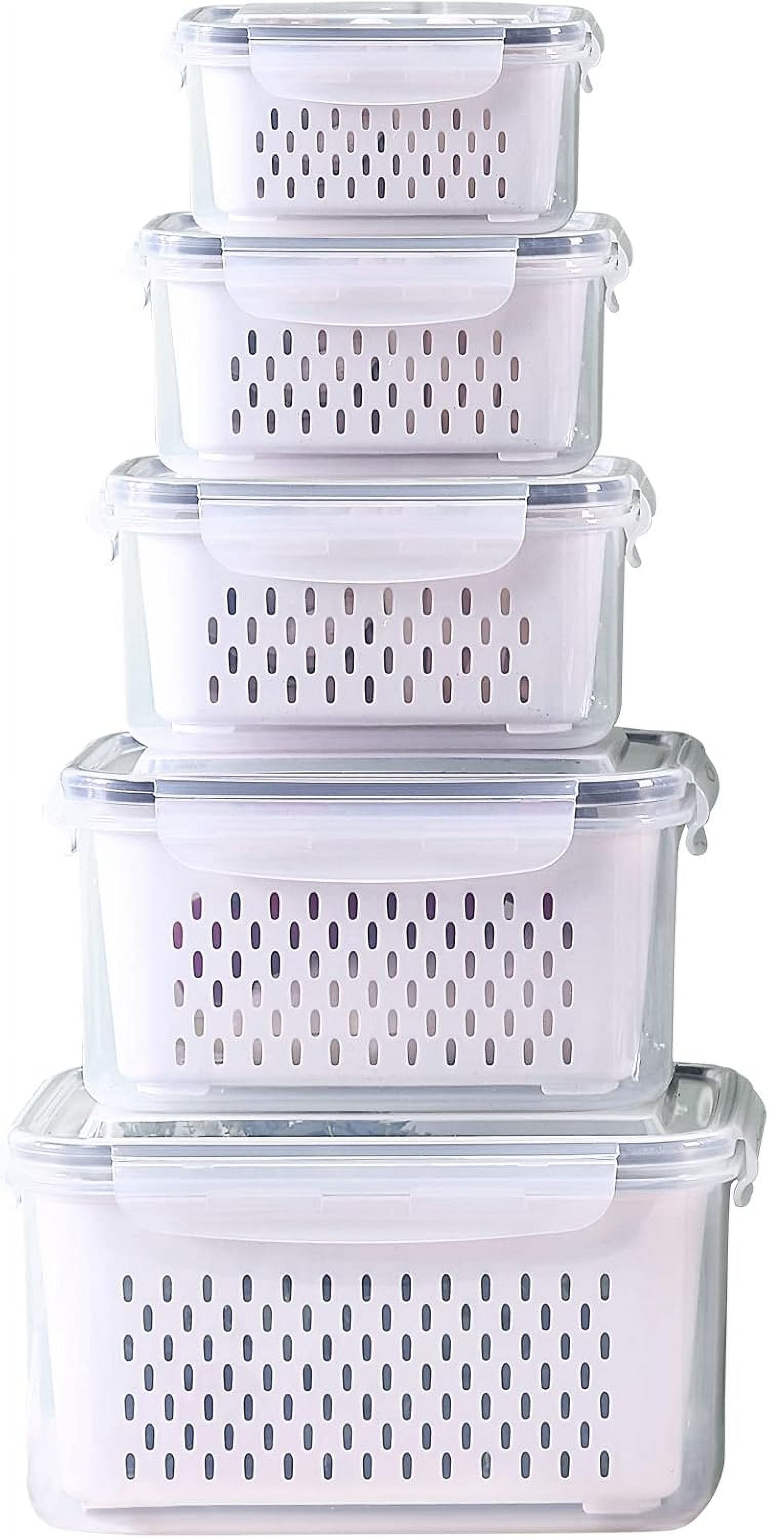 Large Fridge Food Storage Container Set with Lids with Strainer, Fruit ...