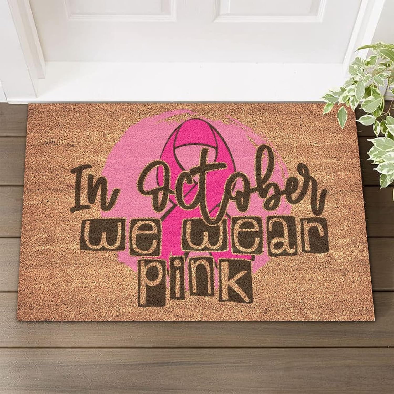 Large Front Door Mat Outdoor Breast Cancer Pink Ribbon Thick Rug ...