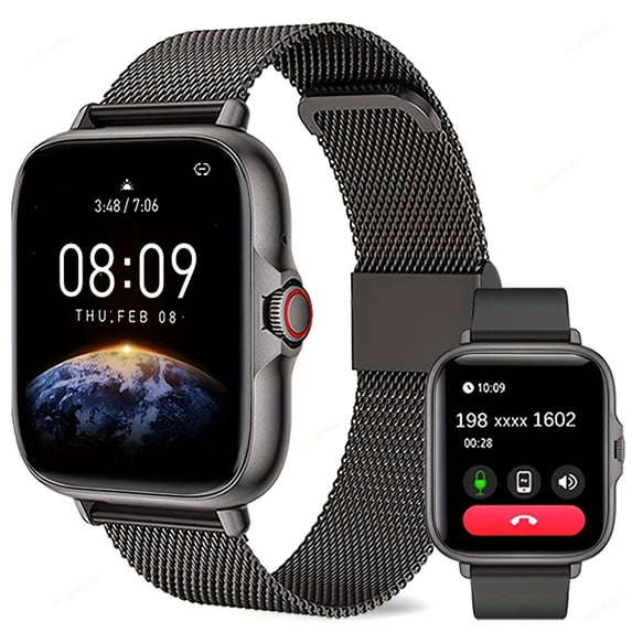 Large Full Smartwatch with Stainless Steel Band - USB Rechargeable ...