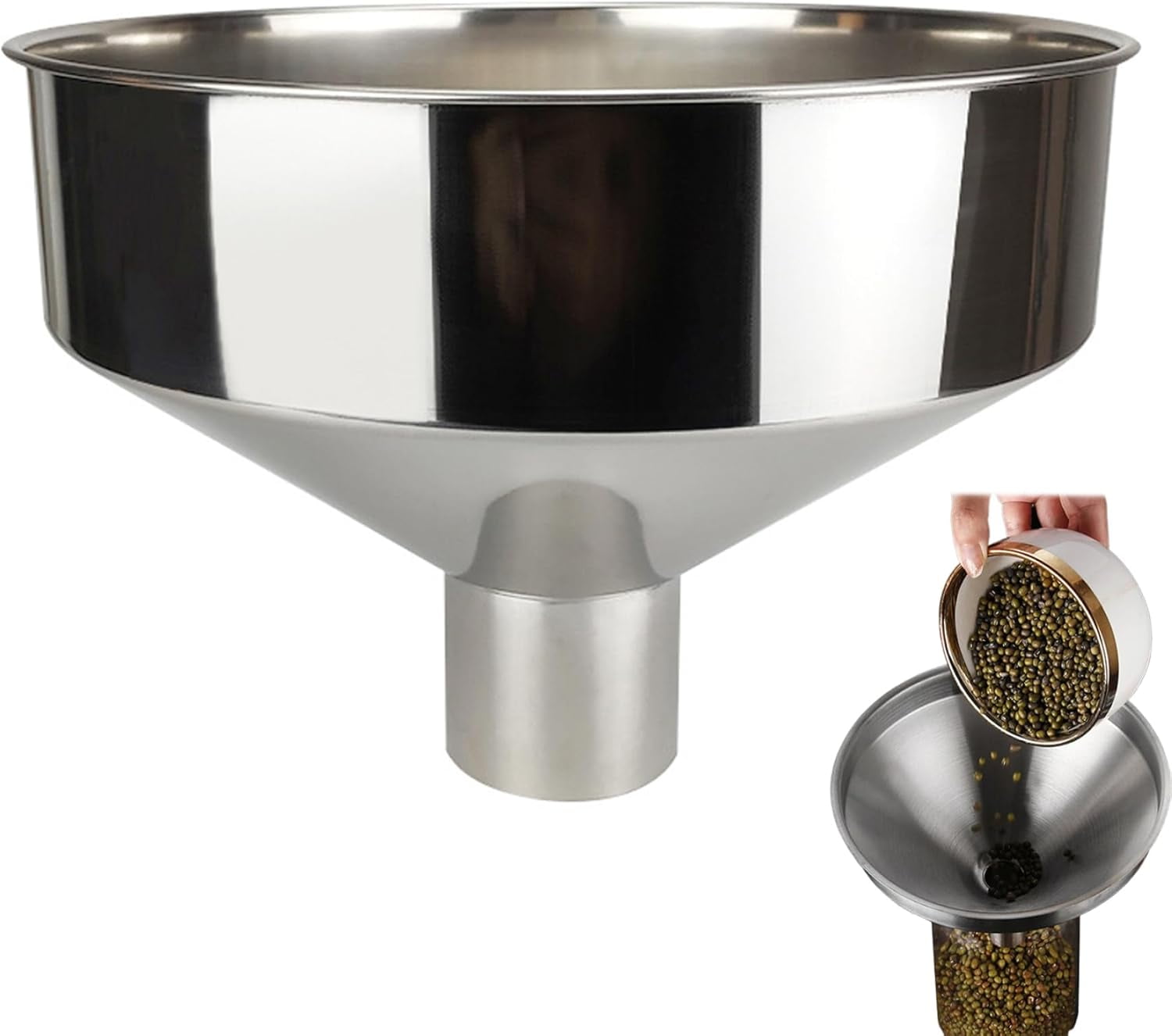 Large Funnel 8x6 Inch Stainless Steel Funnel with 4.2cm Outlet Polished ...