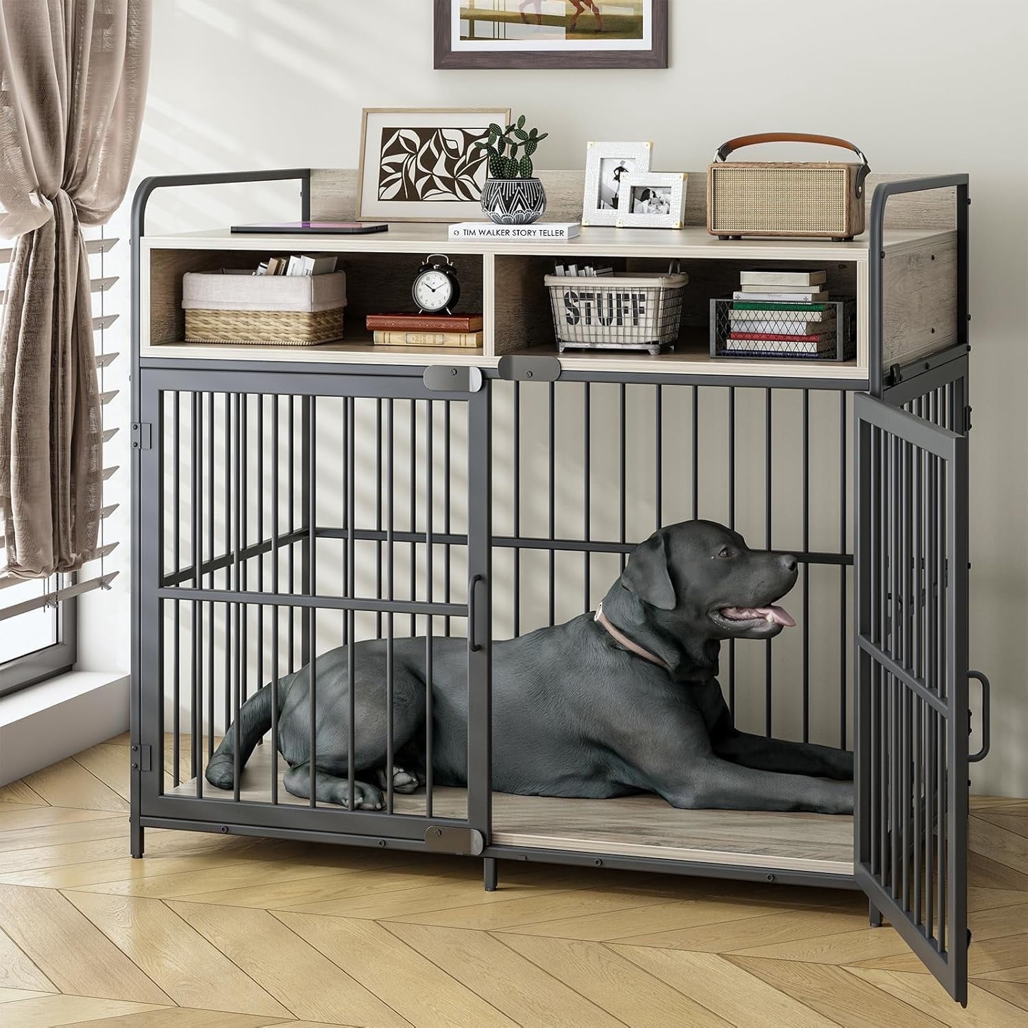 Large Furniture Dog Crate, Dog Kennel Indoor, Wood Dog Cage Table with ...