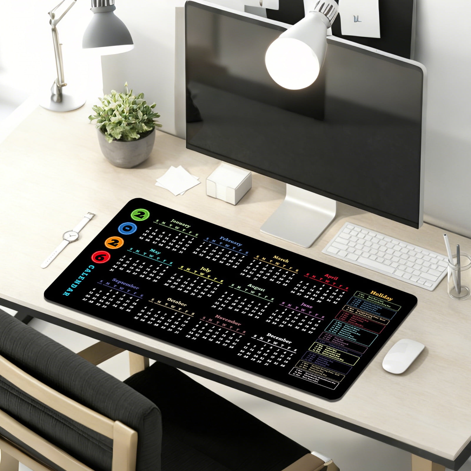 Large Gaming Mouse Pad 2026 Calendar with Holidays Modern Business ...