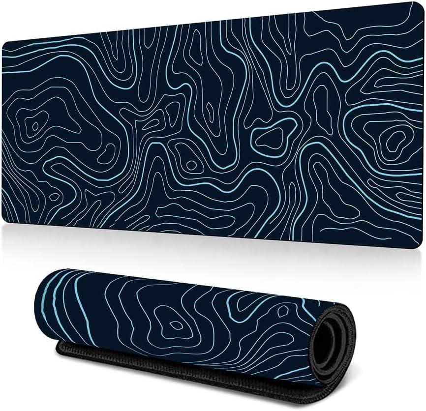 Large Gaming Mouse Pad Black Topographic Contour Mouse Pad 31.5 X 11.8 ...