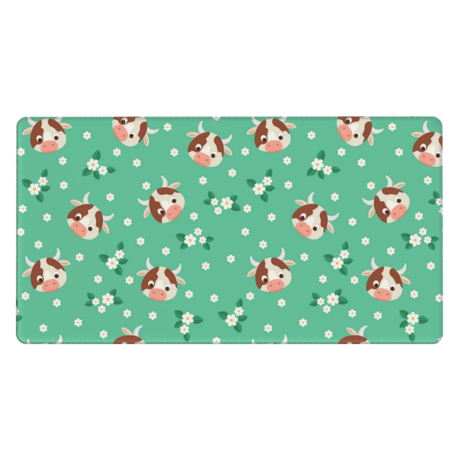 Large Gaming Mouse Pad - Cartoon Cute Cow Head Flower Non-Slip Rubber ...