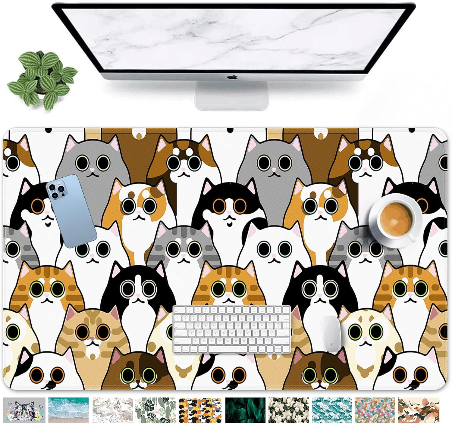 Large Gaming Mouse Pad Cute Cartoon cat Non-Slip Desk Pad Keyboard and ...