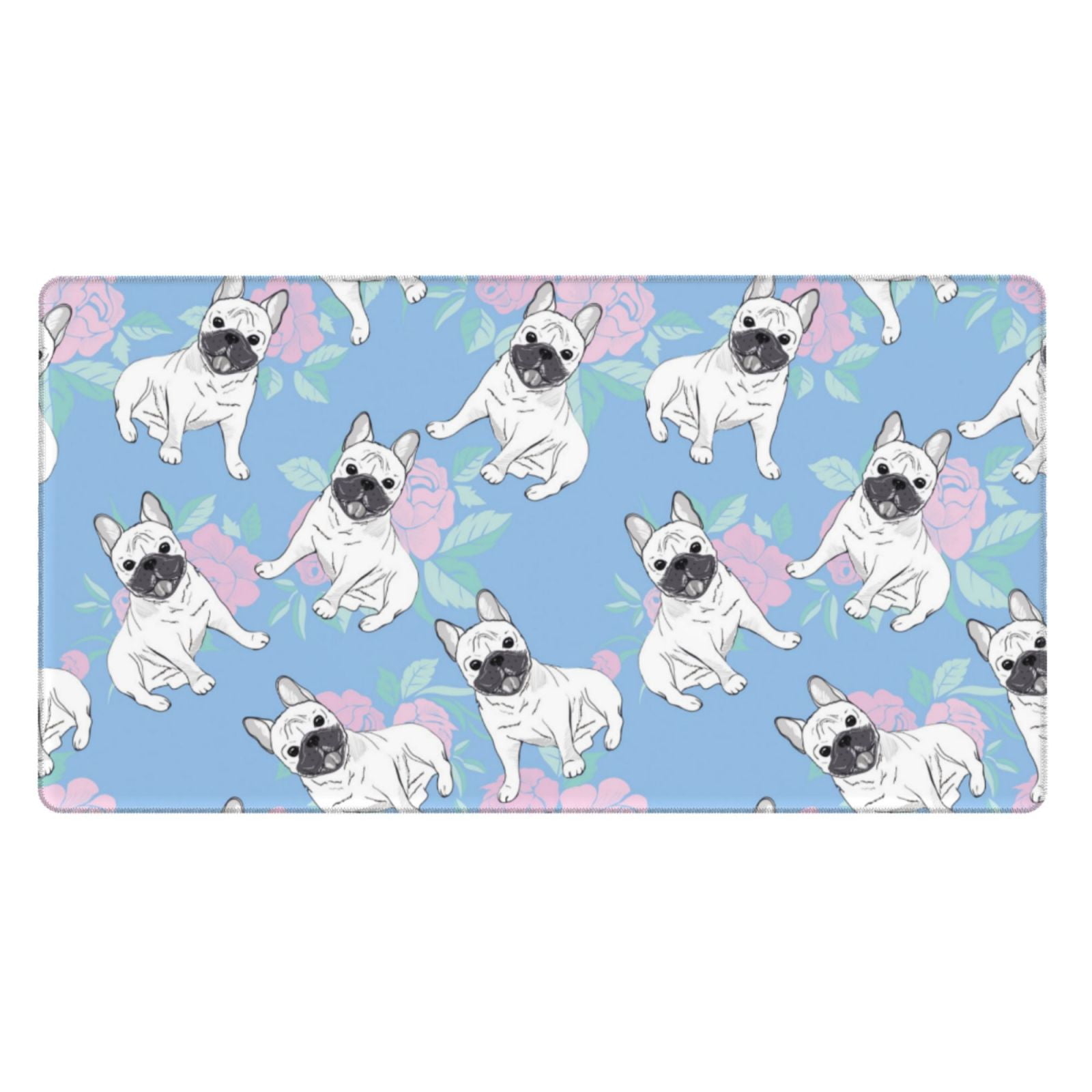 Large Gaming Mouse Pad - Cute French Bulldog Flowers Non-Slip Rubber ...