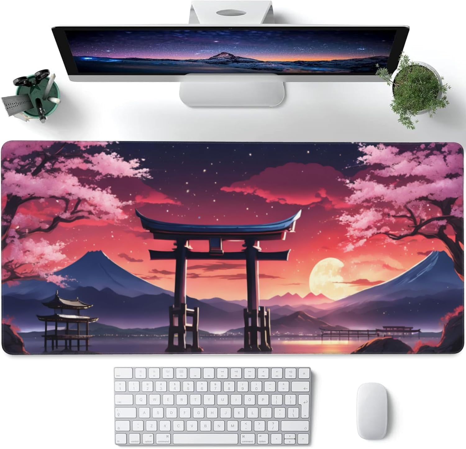 Large Gaming Mouse Pad for Desk,Anime Torii Gate Cherry Blossoms Desk ...