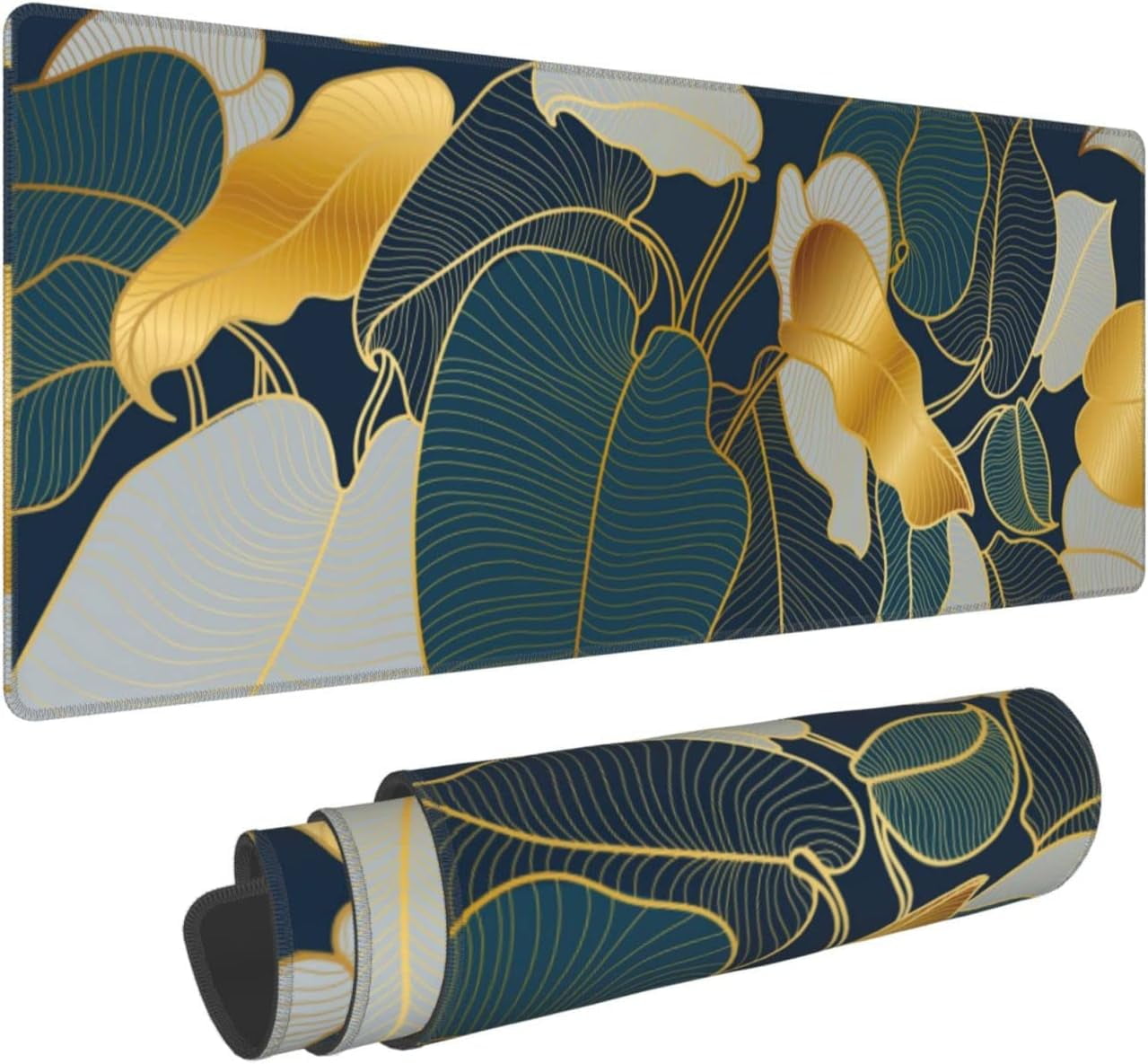 Large Gaming Mouse Pad, Floral XL Mousepad, Extended Golden Split Leaf ...