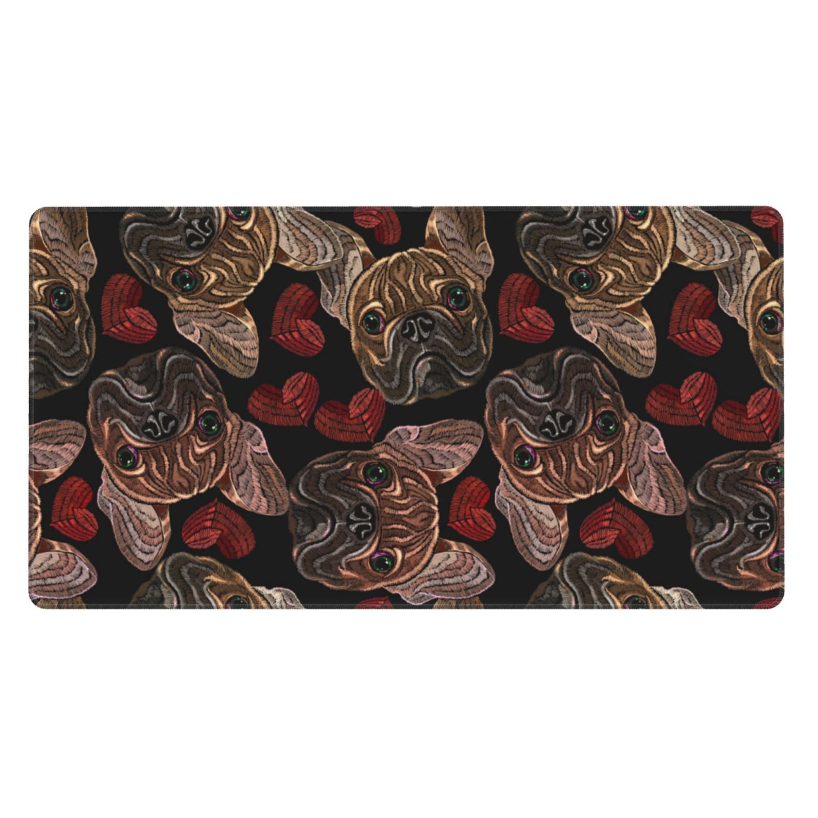 Large Gaming Mouse Pad - Hearts and French Bulldog Non-Slip Rubber Base ...