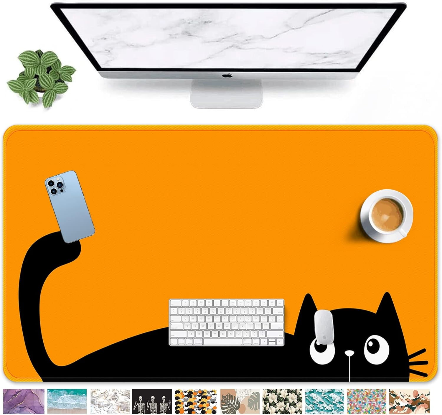 Large Gaming Mouse Pad Orange Cartoon cat Non-Slip Desk Pad Keyboard ...