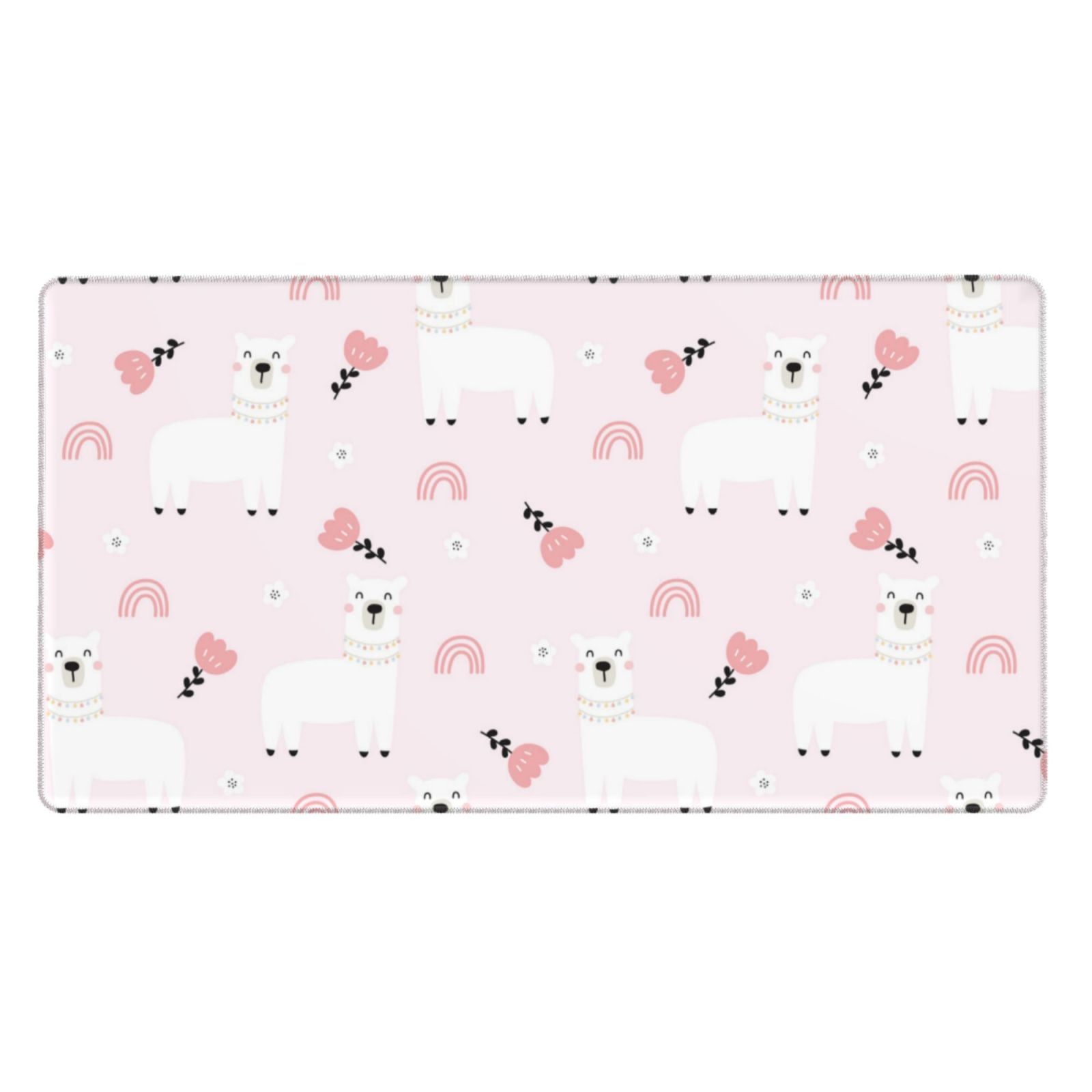 Large Gaming Mouse Pad - Rustic Cartoon Cute Alpaca Flower Non-Slip ...