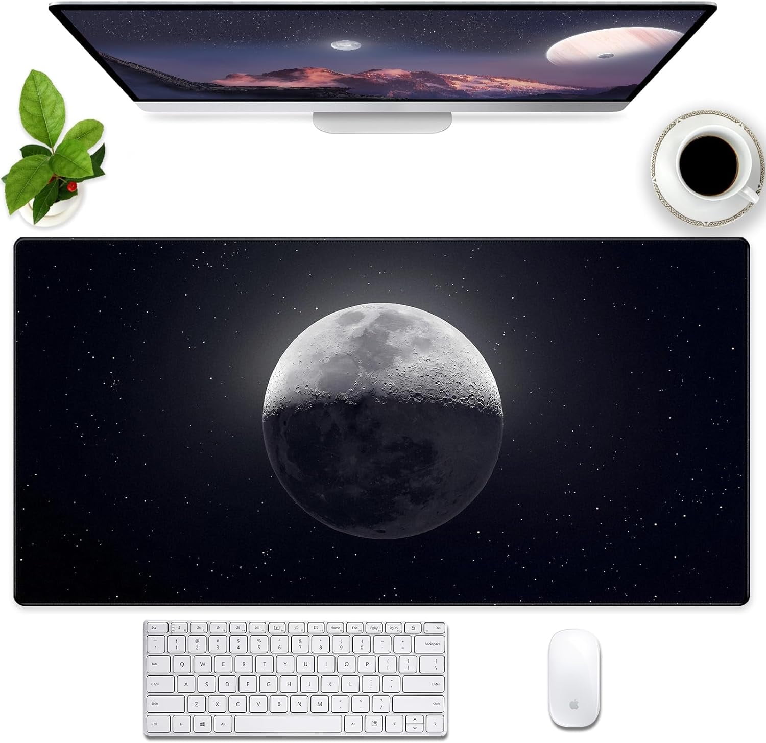 Large Gaming Mouse Pad Star Moon Desk Mat with Stitched Edges 31.5 x 15 ...