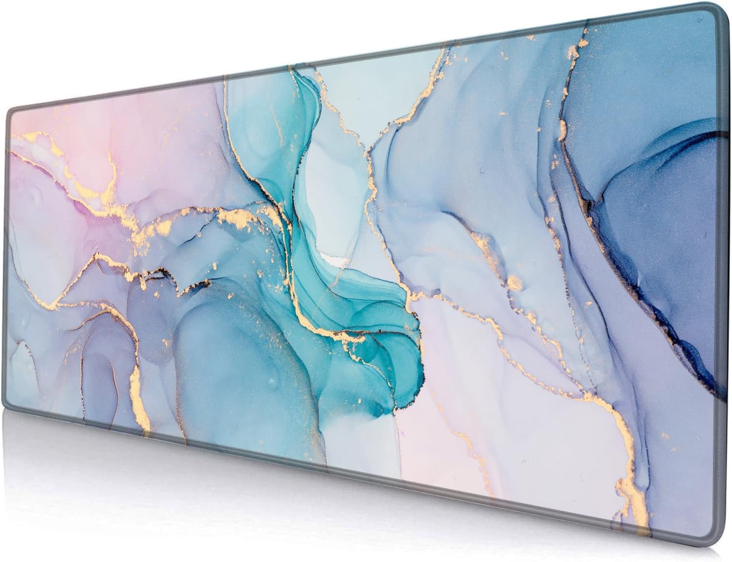 Large Gaming Mouse Pad with Stitched Edges, Blue Marble Desk Mat ...