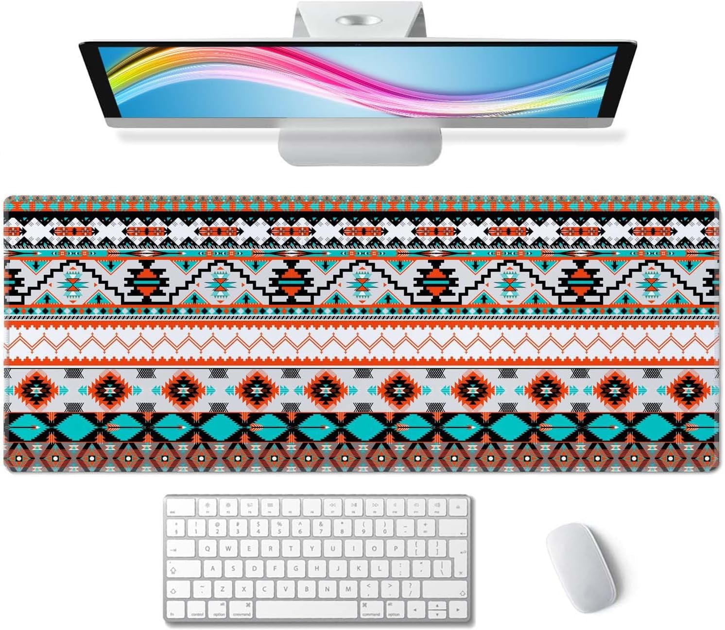 Large Gaming Mouse Pad with Stitched Edges, Colorful Aztec Pattern Desk ...