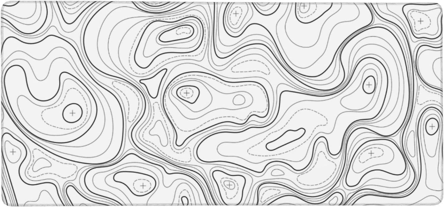 Large Gaming Mouse Pad White Topographic Contour Mouse Pad with ...