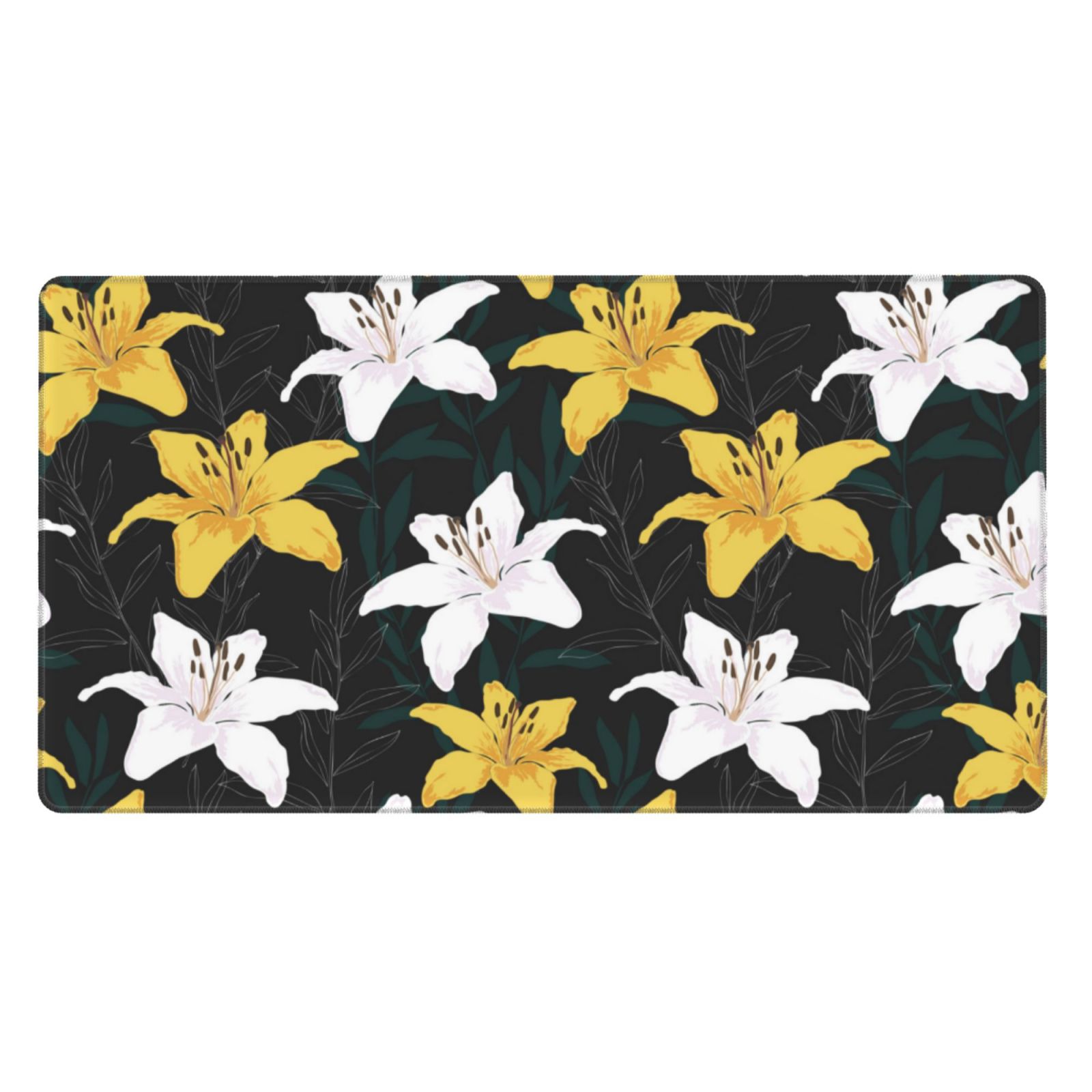 Large Gaming Mouse Pad - Yellow White Lilies Flowers Non-Slip Rubber ...
