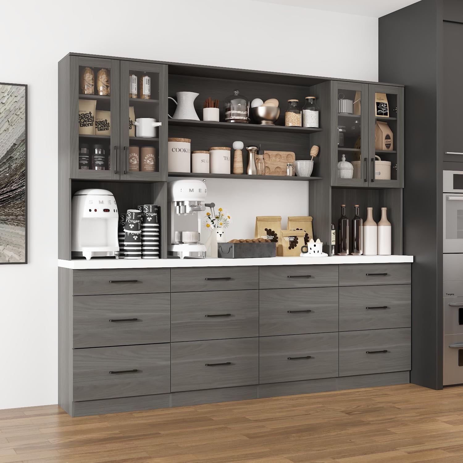 Large Garage Storage System with 12 Drawers, 94.5" W Glass Doors ...