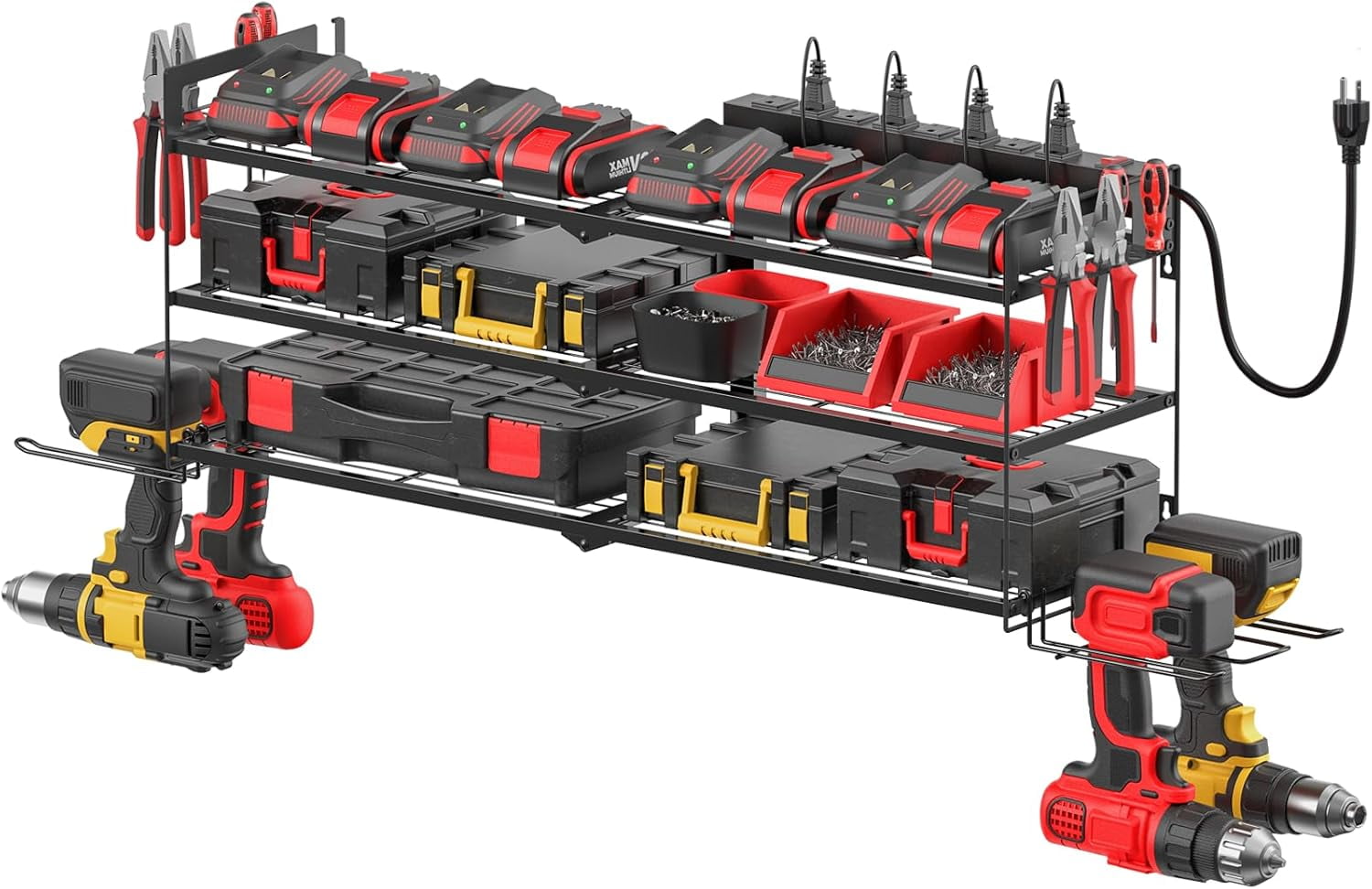 Large Garage Tools Storage with Charging Station. Power Tool Battery ...
