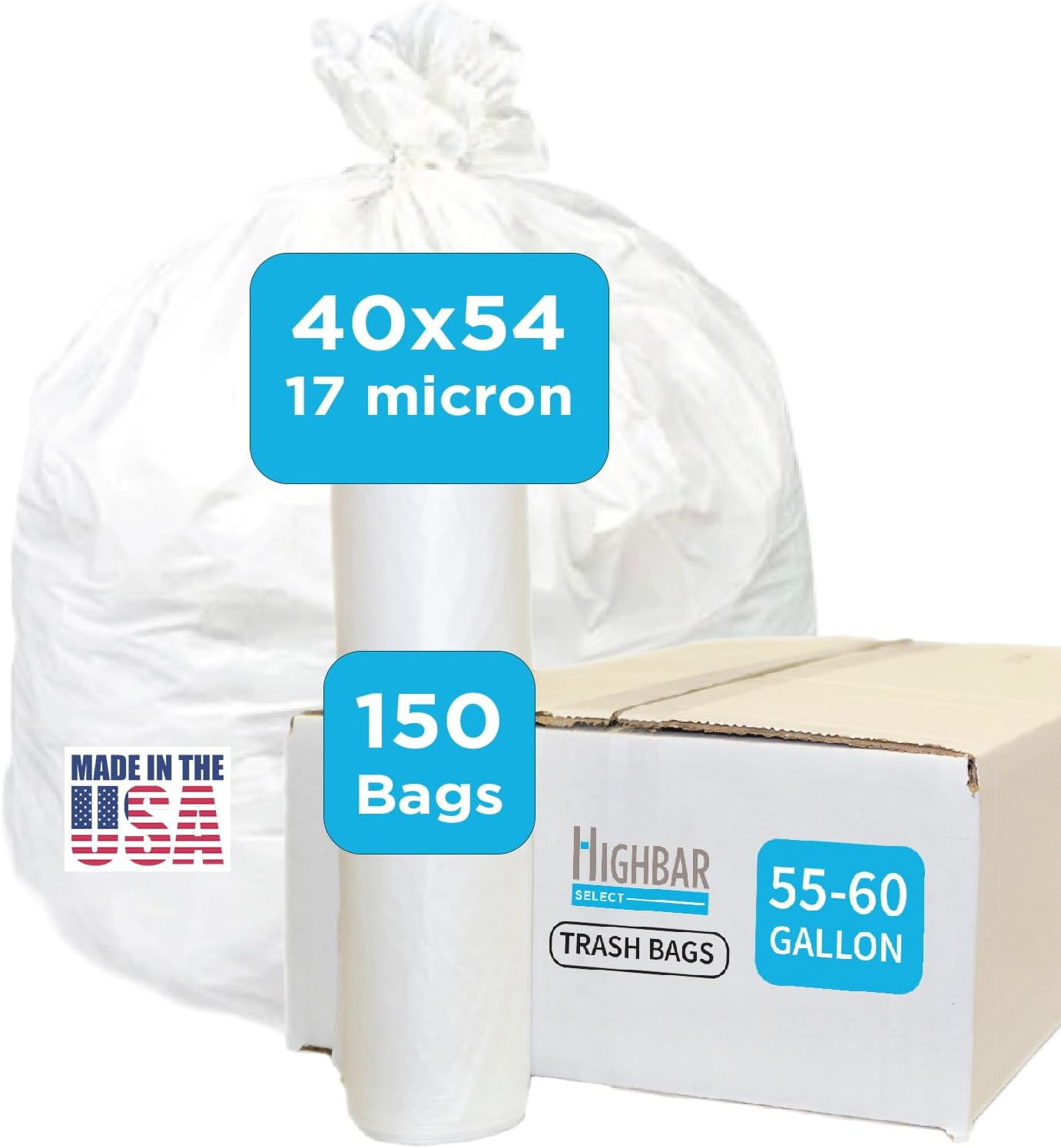 Large Garbage Bag - 55-60 Gallon Capacity, Heavy Duty, High Density ...