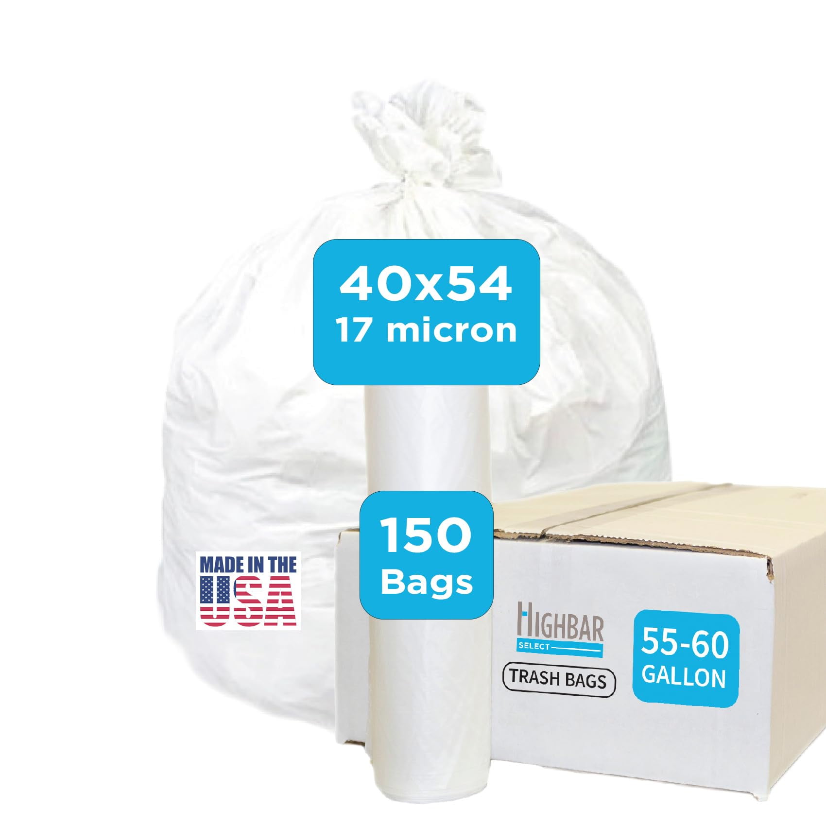 Large Garbage Bag - 55-60 Gallon Capacity, Heavy Duty, High Density ...