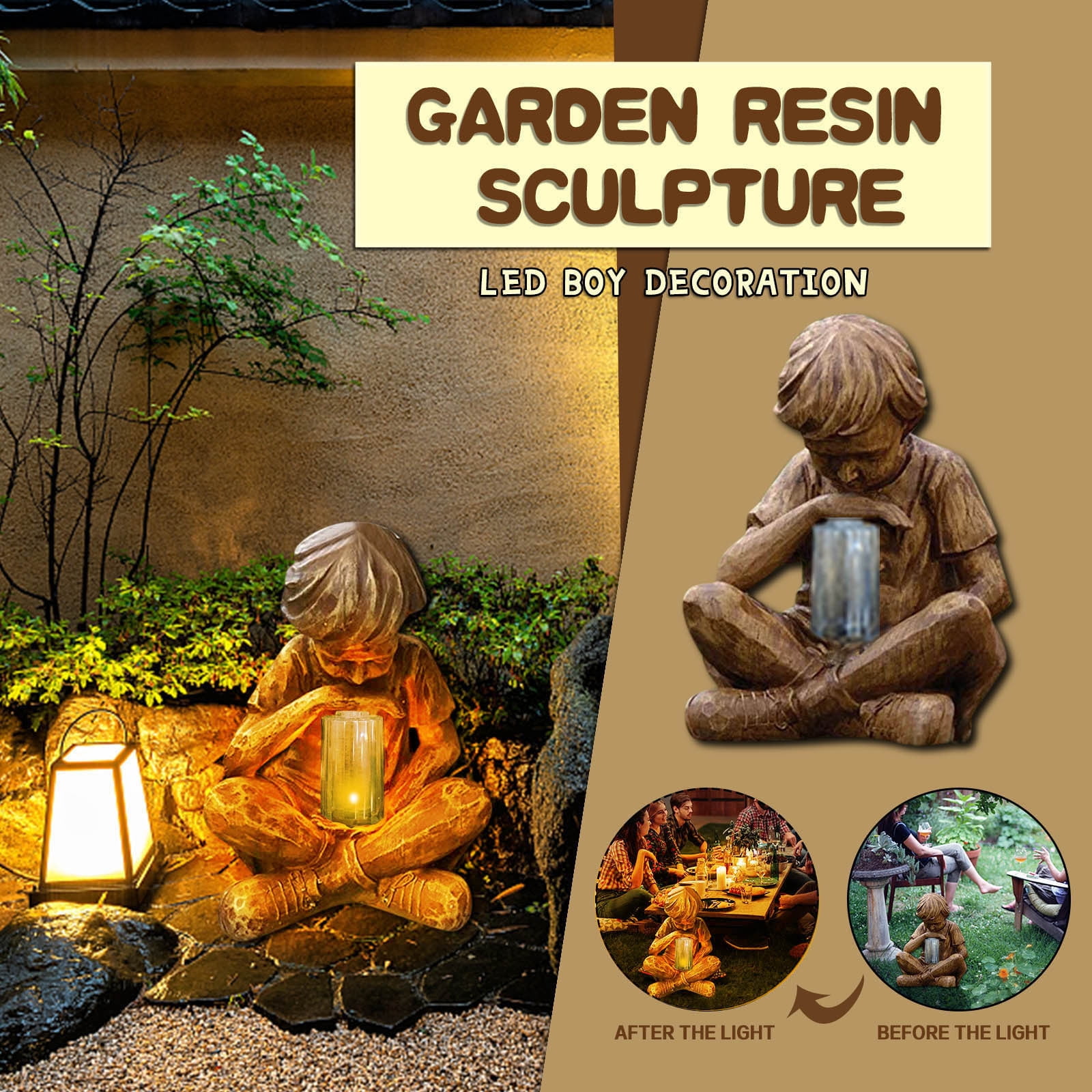 Large Garden Children Statues Light Up Firefly Jar Solar Powered,Girl ...