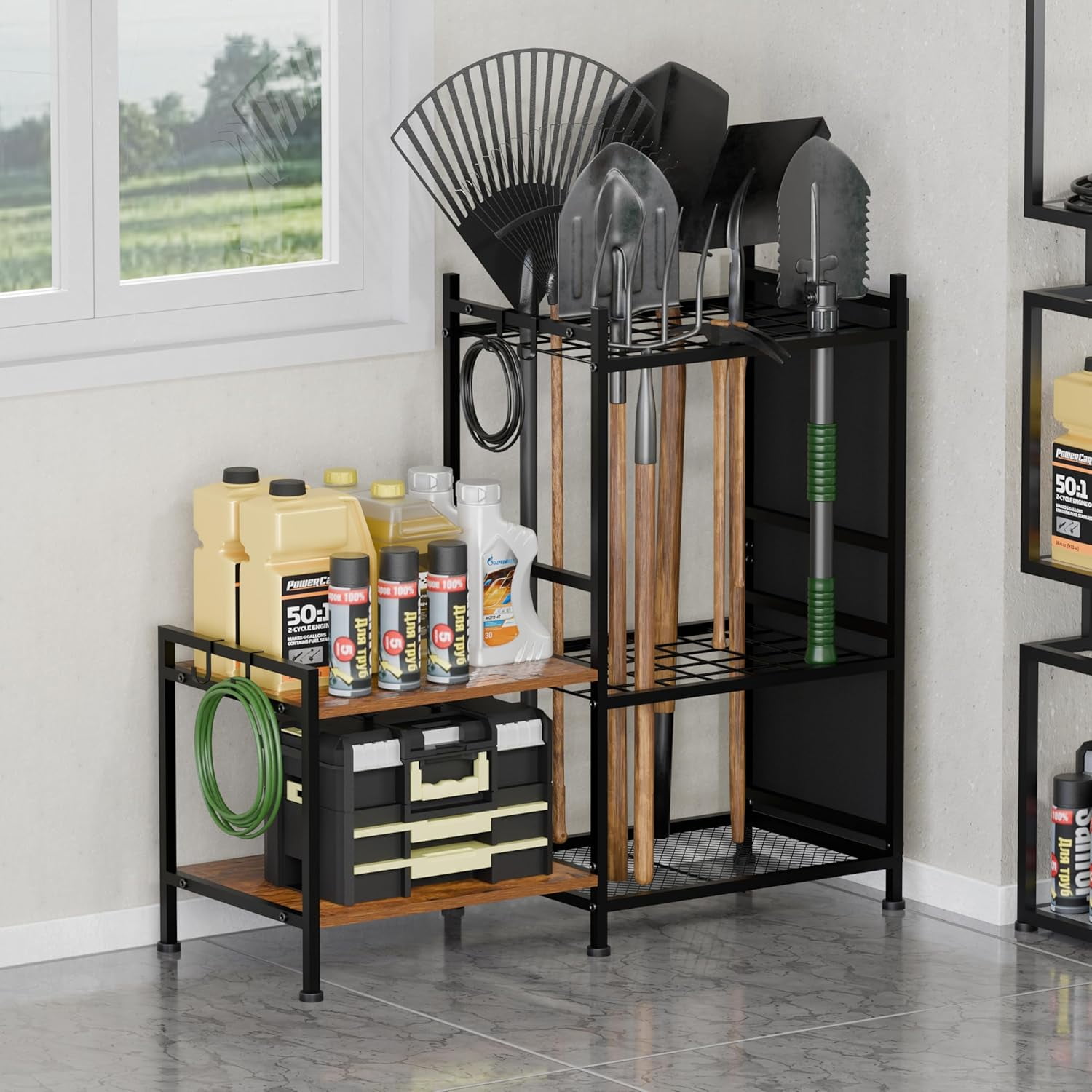 Large Garden Tool Organizer with 2 Wooden Shelves,Patio Tool Organizer ...