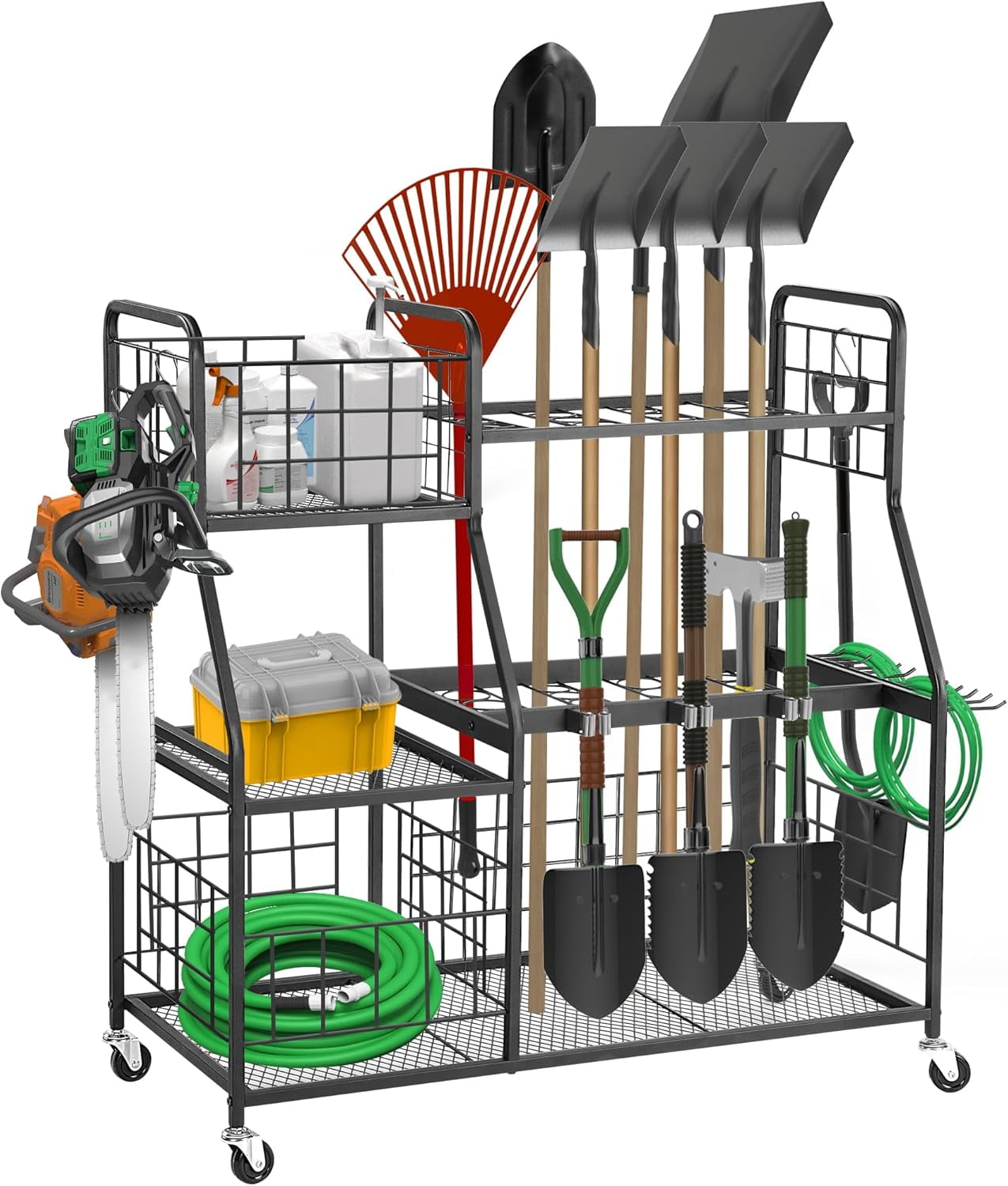 Large Garden Tool Organizer 3 Tier Yard Tool Rack with Slots & Hooks ...