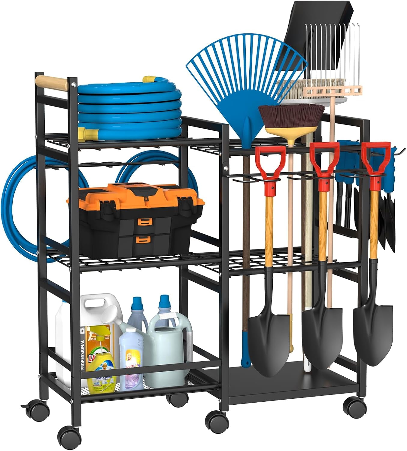 Large Garden Tool Organizer with Rolling Wheel, Heavy Duty Metal Shelf ...