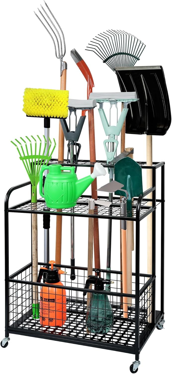 Large Garden Tool Organizer with Wheels, Yard Tool Tower Rack for ...