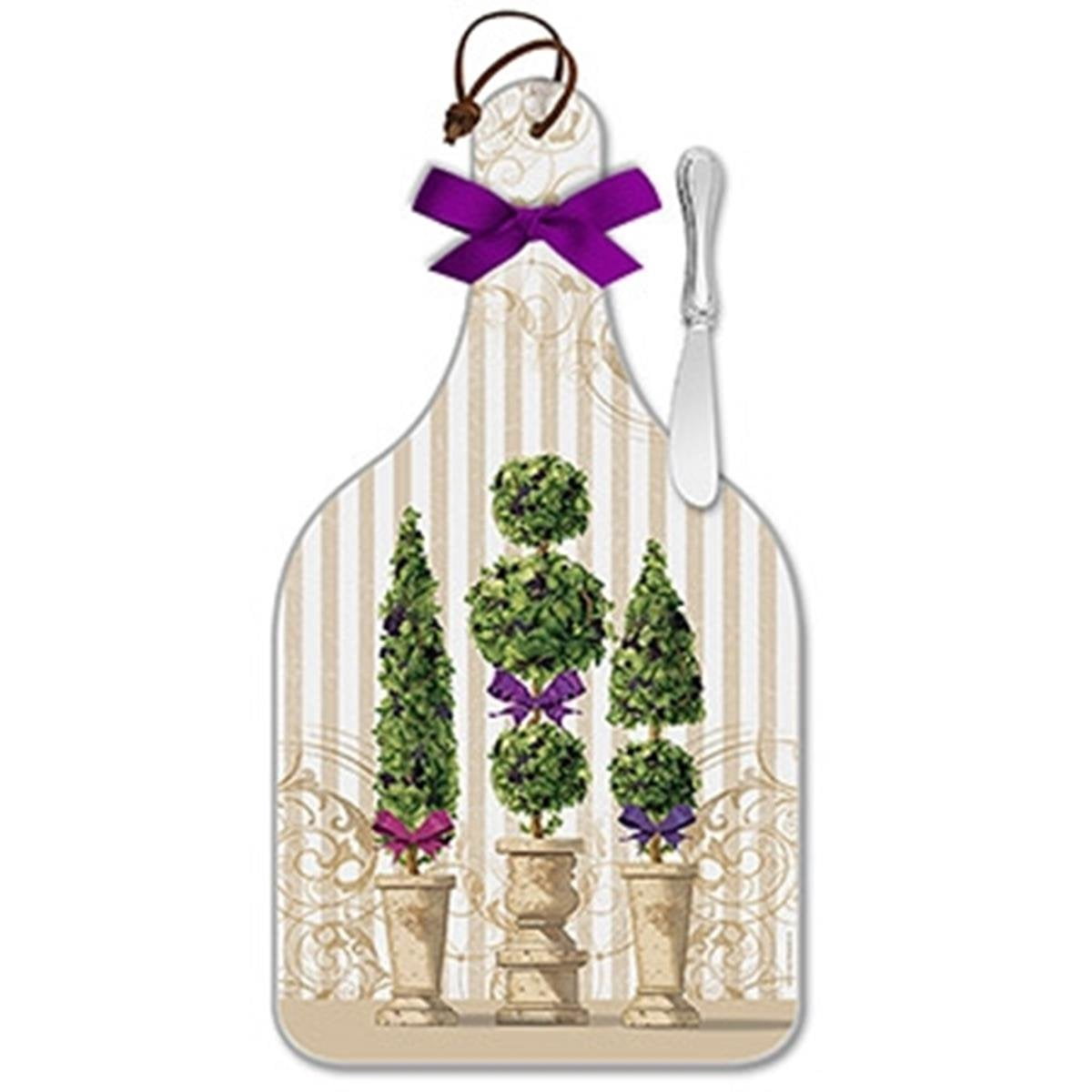Large "Garden Topiary" Cheese Board with Nickel-Plated Spreader ...