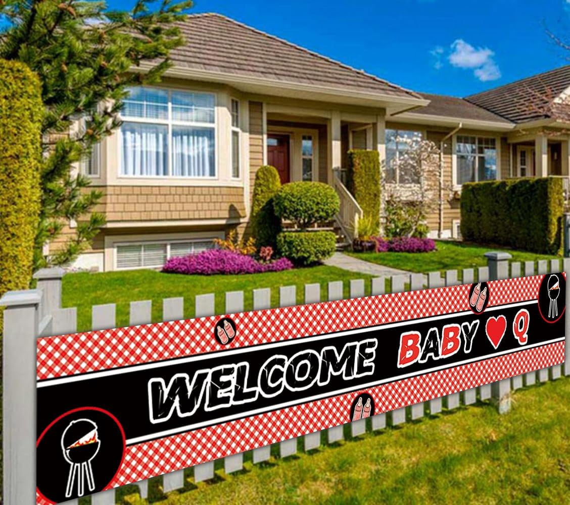 Large Gender Reveal Party Yard Sign Banner Welcome Baby Q Banner Baby ...
