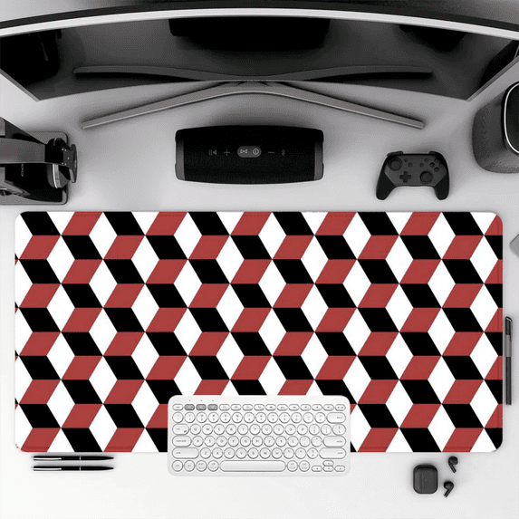 Large Geometric Diamond Pattern Mouse Pad 35.4 x 15.8 inches Red Black ...