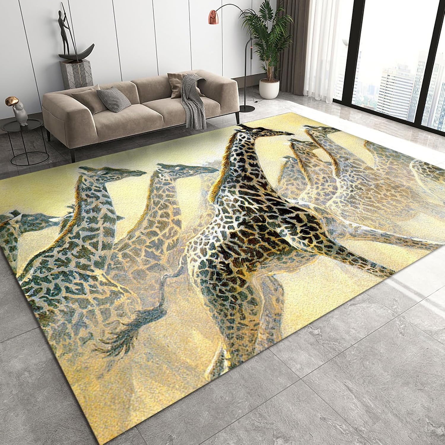 Large Giraffe Fauna Area Rugs, 4x5ft Nordic Simple Yellow Desert ...