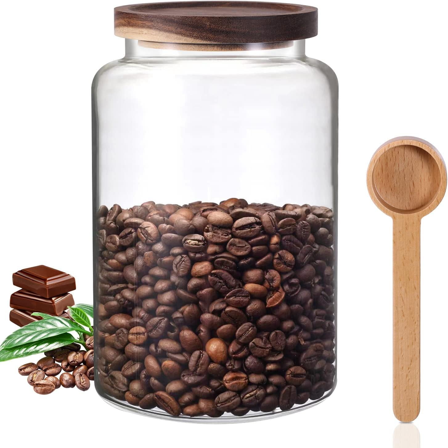 Large Glass Coffee Storage Jar with Lids Spoon Thicken Glass Coffee ...