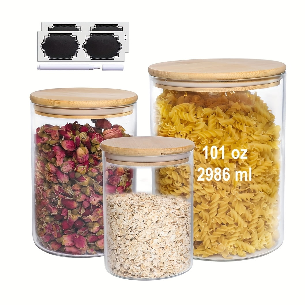 Large Glass Flour And Sugar Containers With Bamboo Lids - Airtight ...