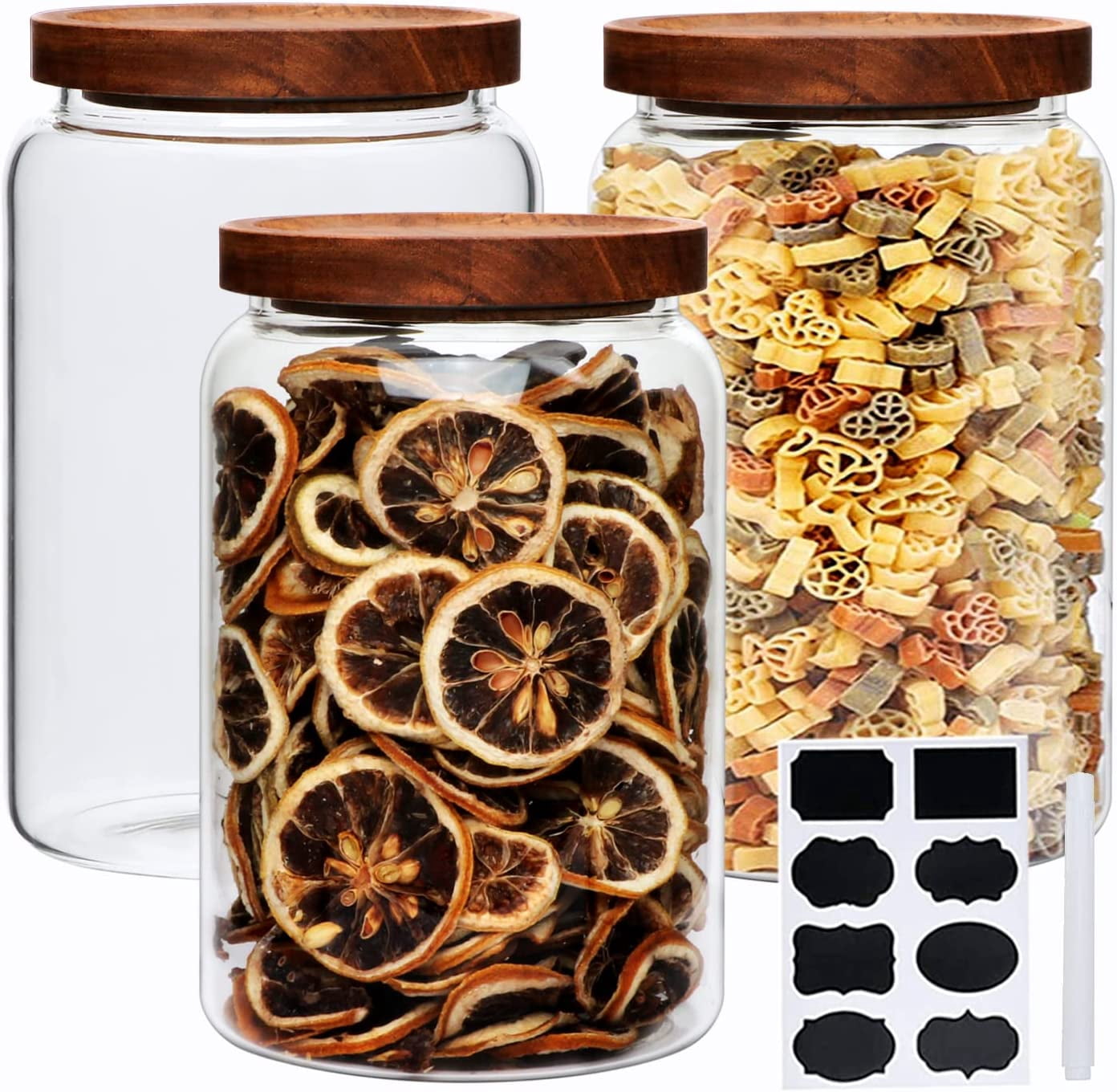 Large Glass Jars,Set of 3 Glass Jars with Wooden Airtight Lids,Food ...