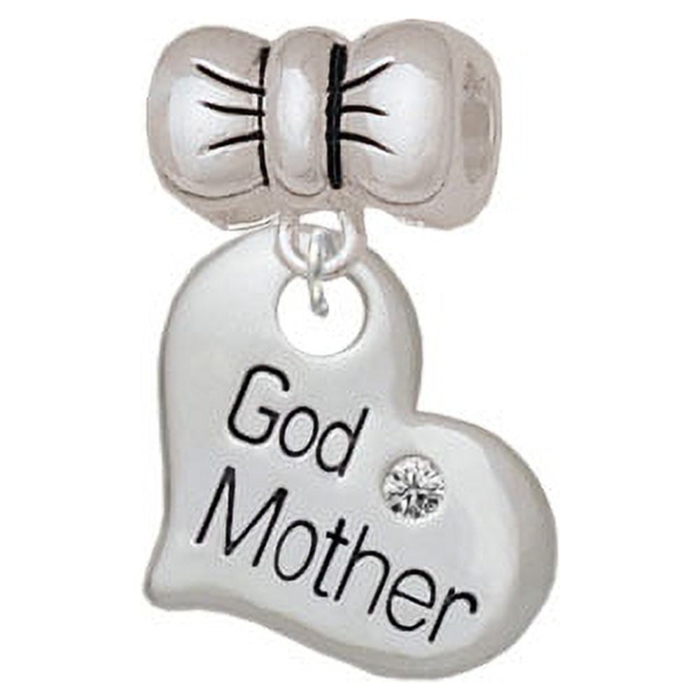 Large ''Godmother'' Heart with Clear Crystal - Bow Charm Bead - Walmart.com